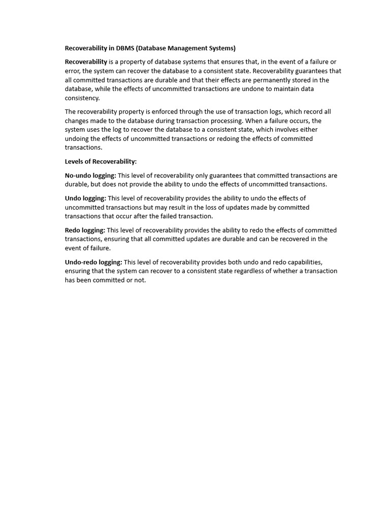 4.2 - Recoverability in DBMS | PDF