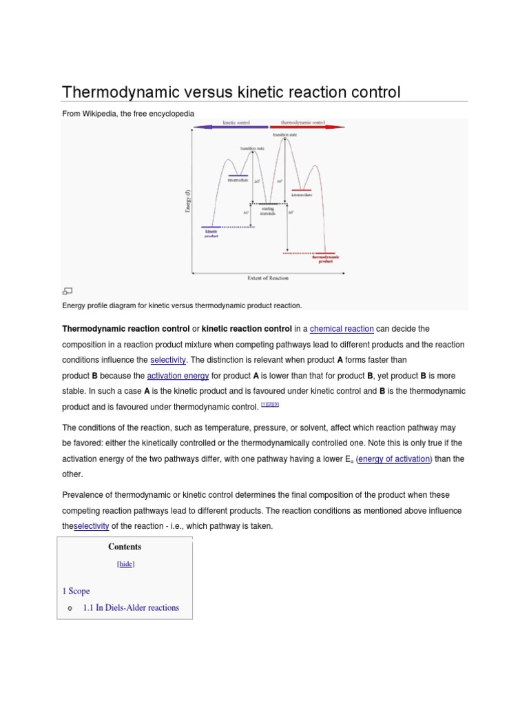 Kinetic vs Thermodynamic Reaction Control | PDF | Unit Processes ...