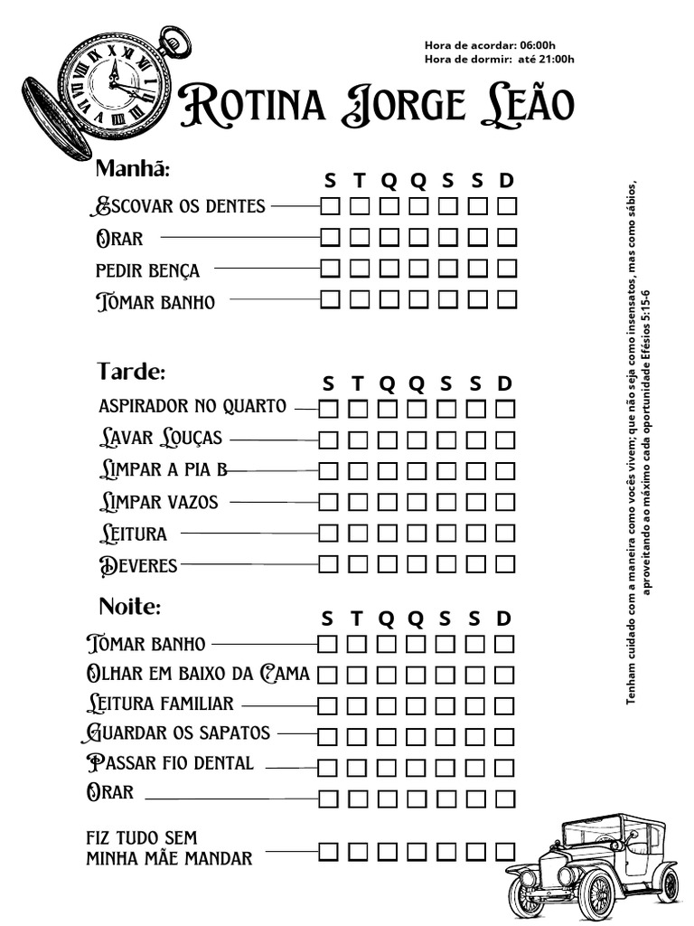 Rotina Jorge - Férias | PDF