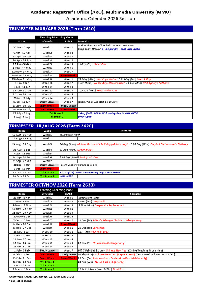 b20436 - Academic Calendar 2026 - Approved | PDF
