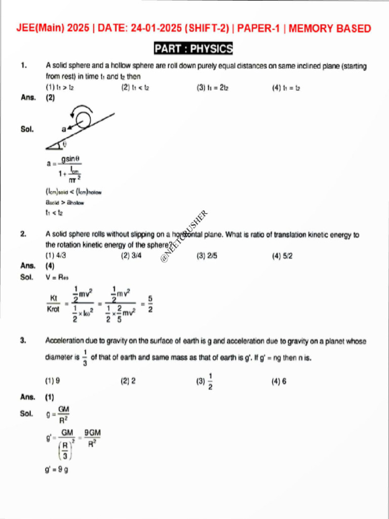 Jee Main 2026 21 Jan Shift 2 Online Question Paper With Solution | PDF