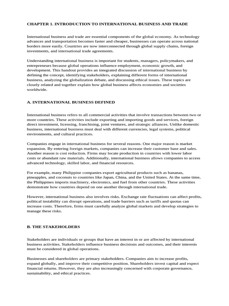 Intro to International BUsiness & Trade Handout - Flor & Creer | PDF ...
