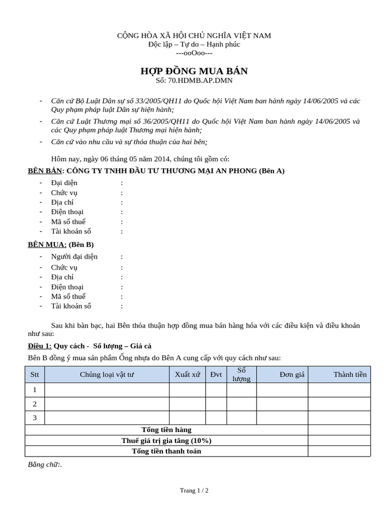 Hop Dong Mua Ban Hang Hoa | PDF