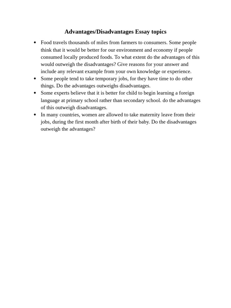 Advantages Disadvantages Essay Topics | PDF