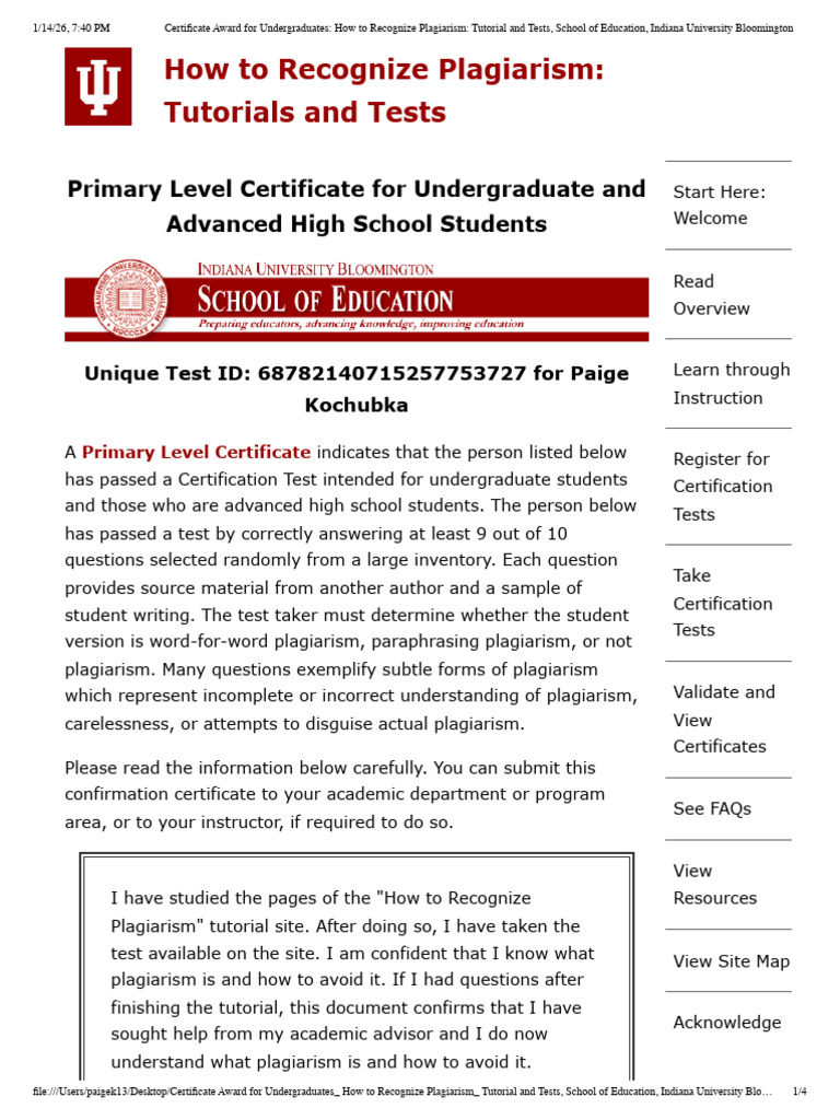 Certificate Award for Undergraduates_ H...Cation, Indiana University ...