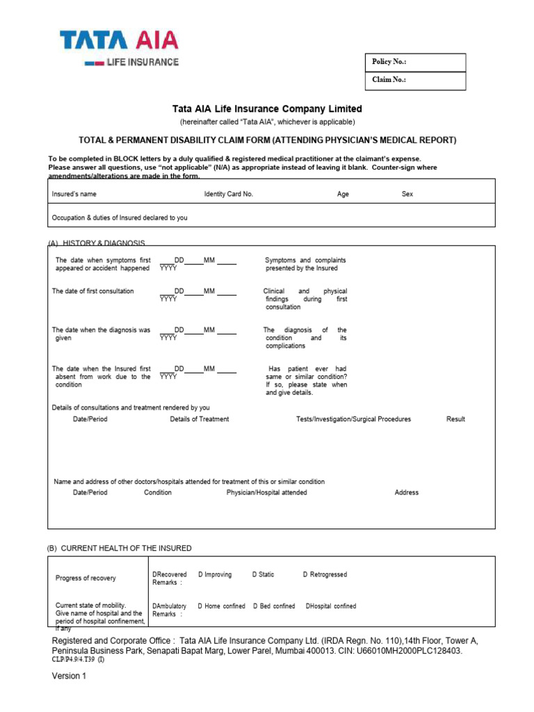 Disability-Physician's Statement English | PDF | Medical Diagnosis ...