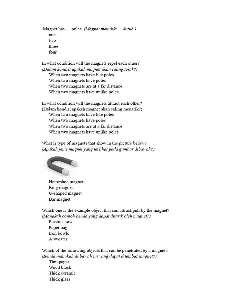 Science 6 Practice | PDF | Magnet | Magnetism
