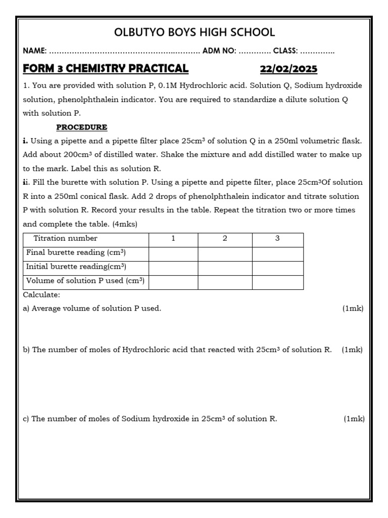 Chem Form 3 Practical 4 | PDF