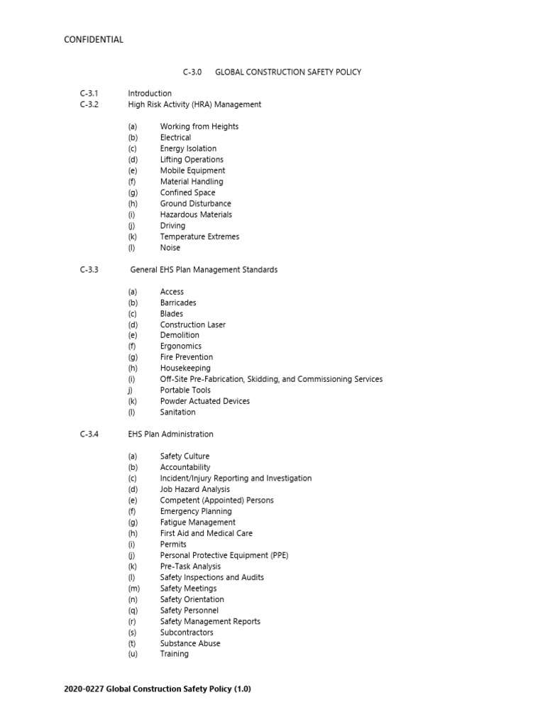 01 35 23A Appendix a - Global Construction Safety Policy | PDF ...