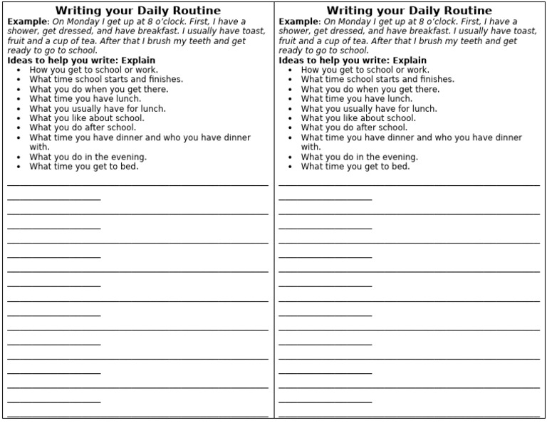 ใบงานwriting Daily Routine | PDF | Lunch | Dinner