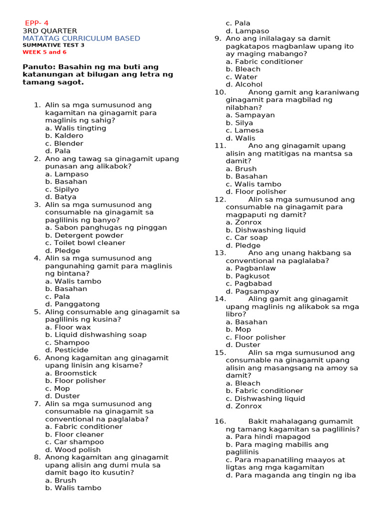 EPP q3 Summative w5-6 | PDF
