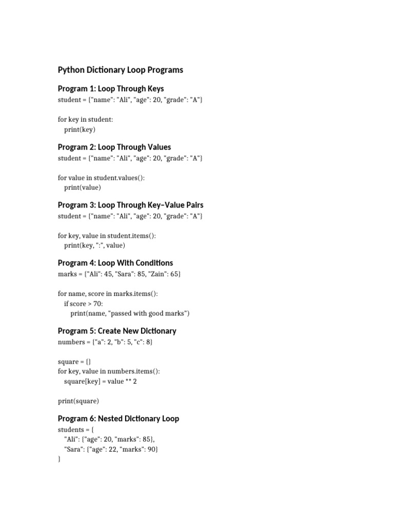 Python Dictionary Programs | PDF | Computer Programming | Software ...