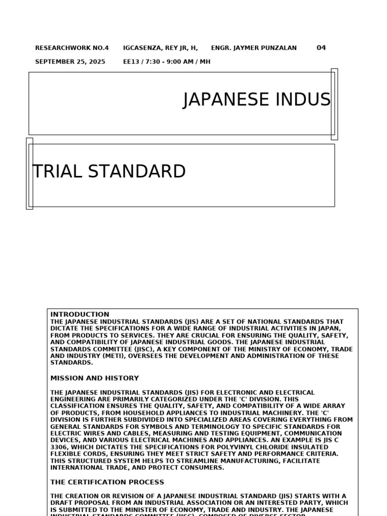 Japanese Industrial Standards | PDF | Electricity | Standardization