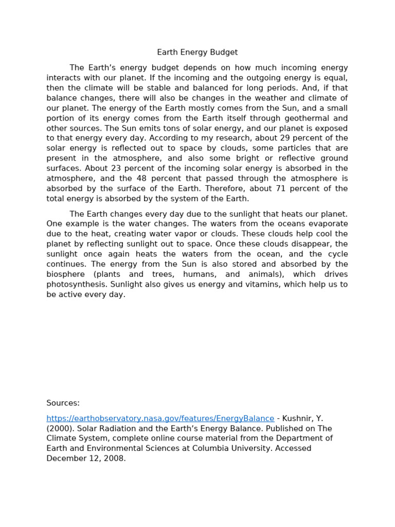 The Earth's Energy Budget- Research | PDF