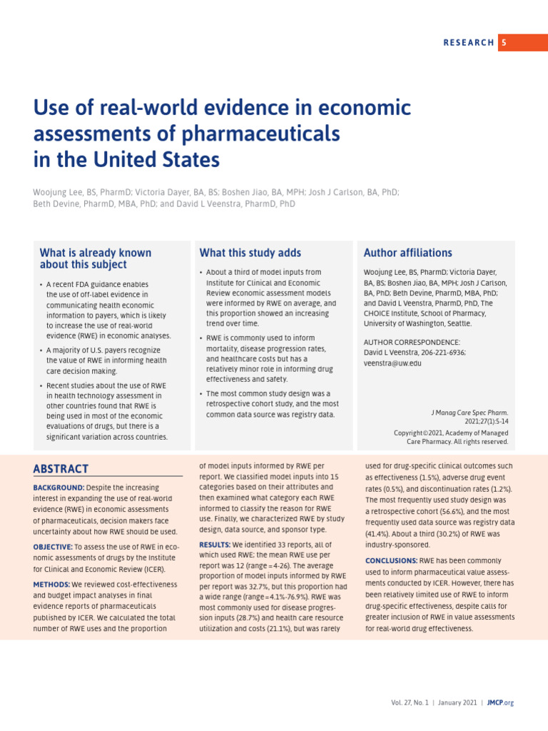 Use of Real-world Evidence in Economic Assessments of Pharmaceuticals ...