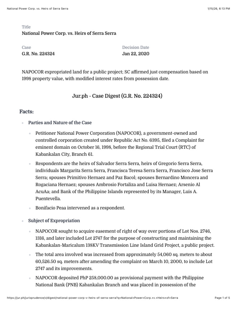 16. National Power Corp. vs. Heirs of Serra Serra | PDF | Just ...