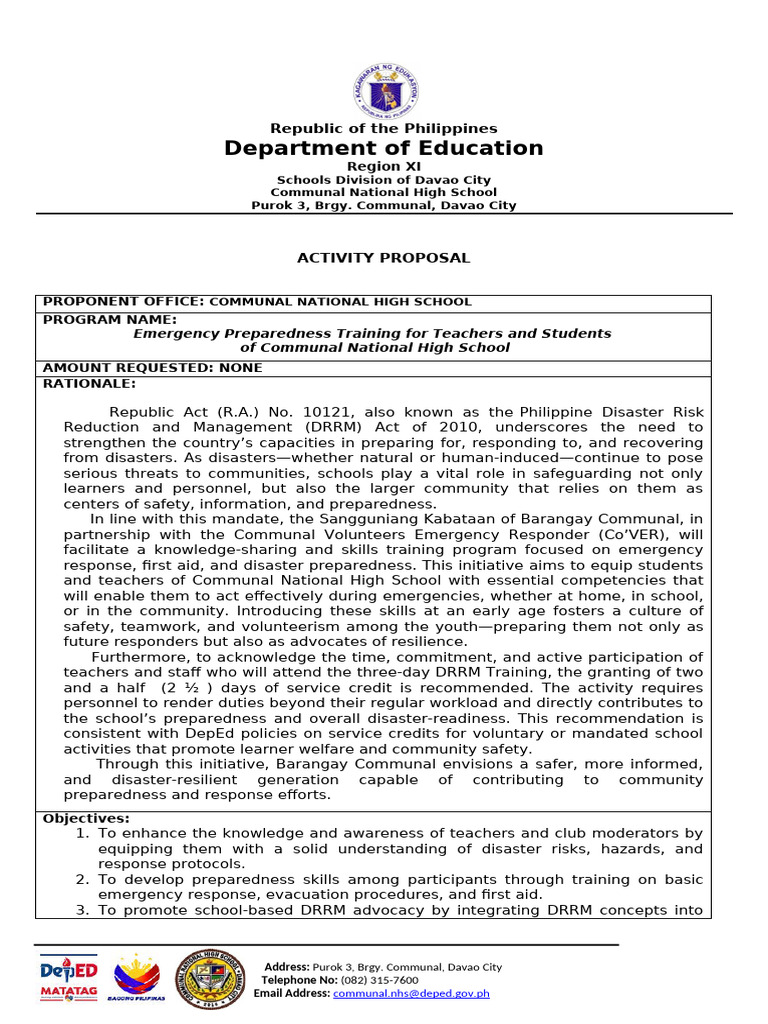 Project Proposal DRRM Training Modified Edited | PDF | Emergency ...