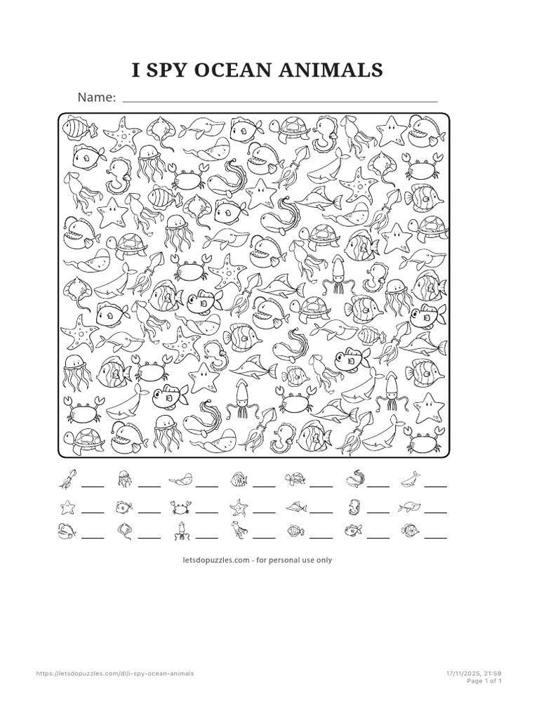 Free Printable I Spy Ocean Animals | PDF