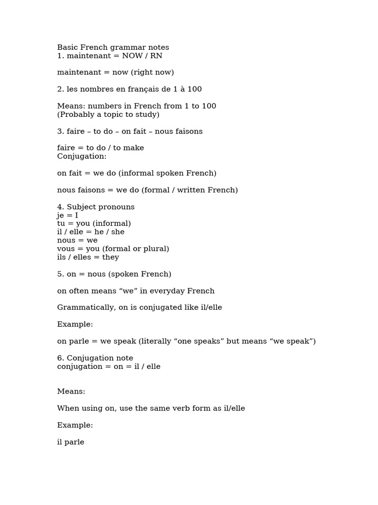 Basic French Grammar Notes | PDF