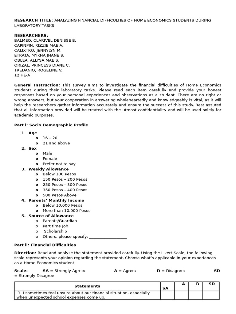 Quantitative Research Sample Questionnaire | PDF | Expense