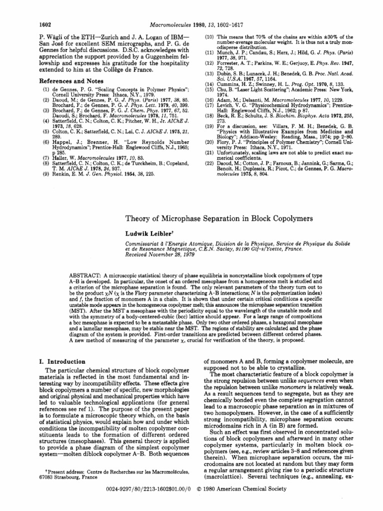 2002 Theory of Microphase Separation in Block Copolymers | PDF ...