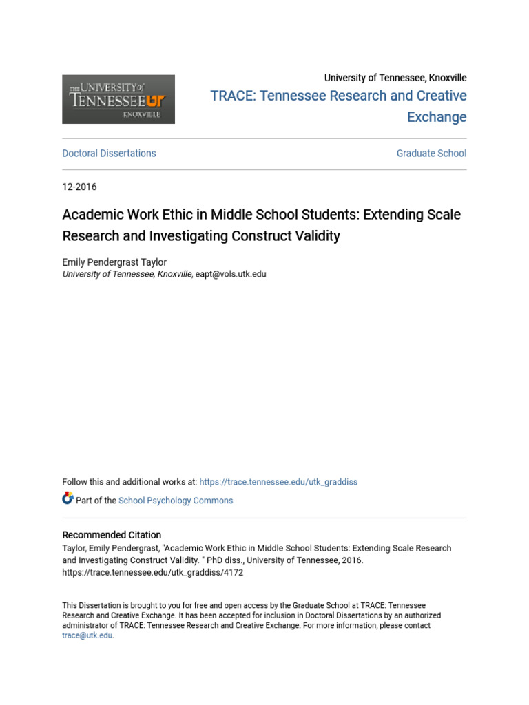 Academic Work Ethic in Middle School Students_ Extending Scale Re | PDF ...
