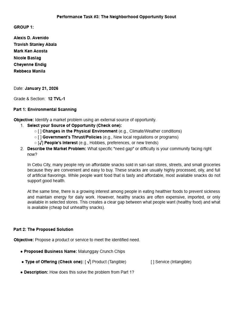 Of Performance Task 3 the Neighborhood Opportunity Scout | PDF ...