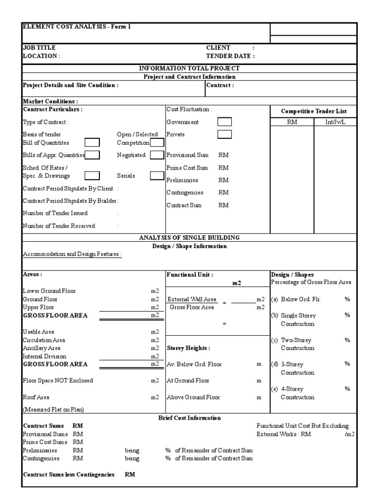 Blank Form Elemental Cost Analysis (ECA) - Form 1 | PDF | Technology ...