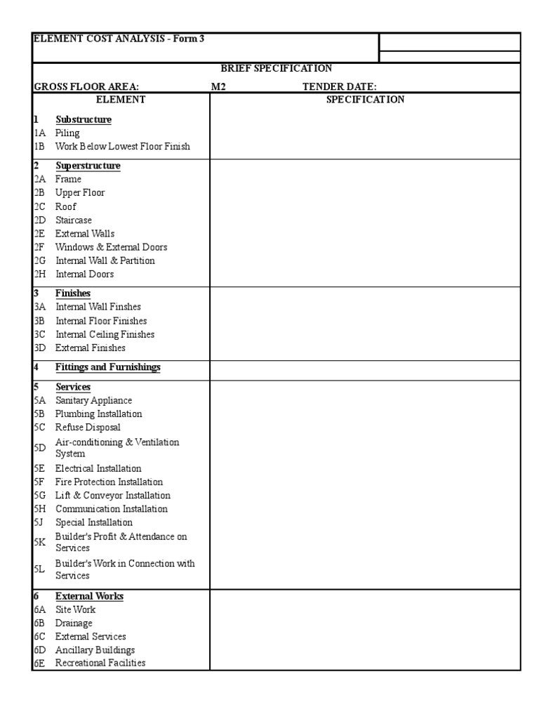 Elemental Cost Analysis - Form 3 | PDF | Home & Garden | Computers