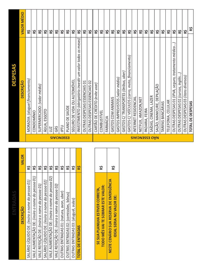 TABELA DE CONTROLE FINANCEIRO | PDF | Economias