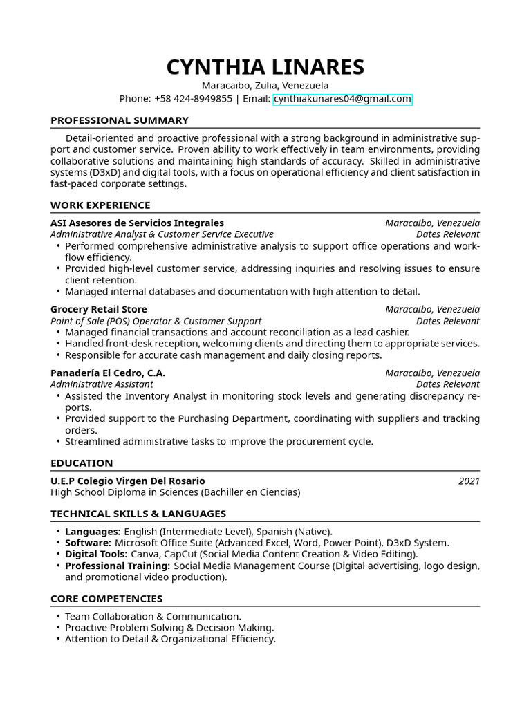 Professional Resume - Cynthia Linares | PDF | Point Of Sale | Business