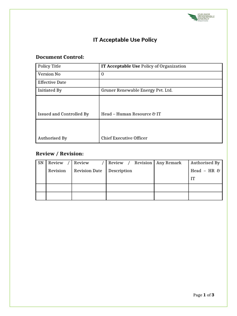 Infosec01 - IT Acceptable Use Policy v0.1 | PDF | Security | Computer ...