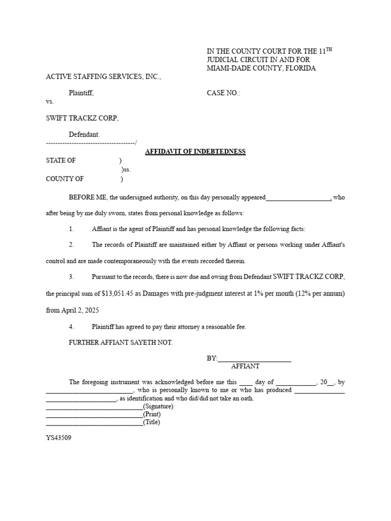 Unsigned Affidavit - Swift Trackz | PDF