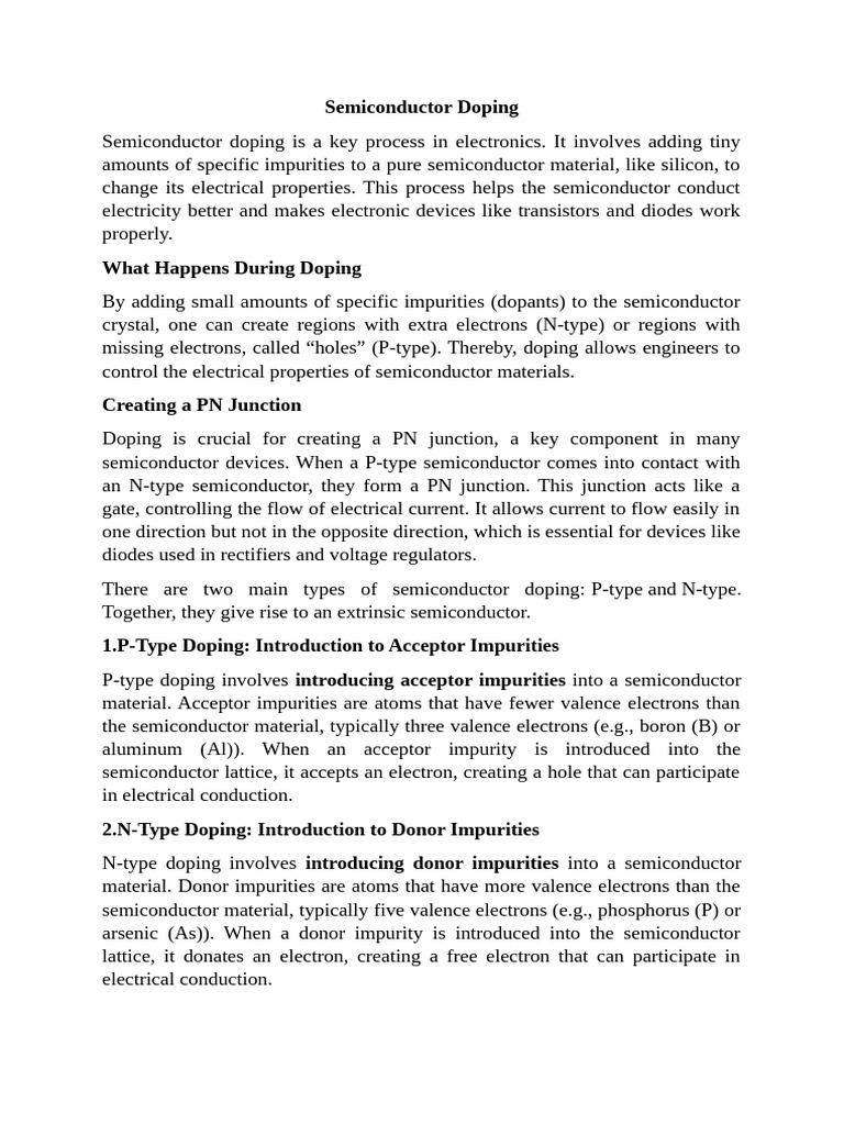 Semiconductor Doping and Its Effects | PDF | Doping (Semiconductor) | Semiconductors