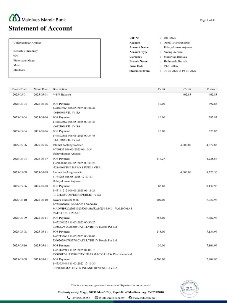 Statement-90403101100261000-01-05-2025-19-01-2026 | PDF | Visa Inc ...