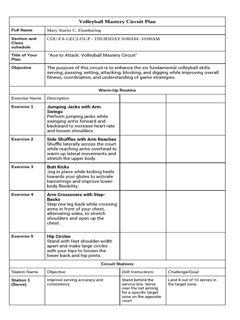 Volleyball Mastery Circuit Plan | PDF | Hand | Volleyball