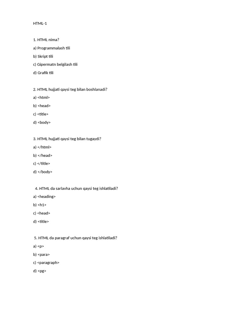 HTML Test Ishlash | PDF