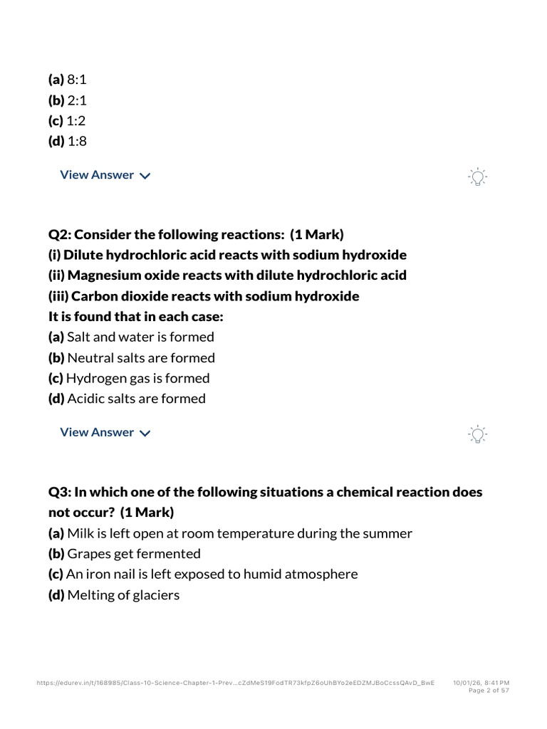 Class 10 Science Chapter 1 Previous Year Questions - Chemical Reactions ...