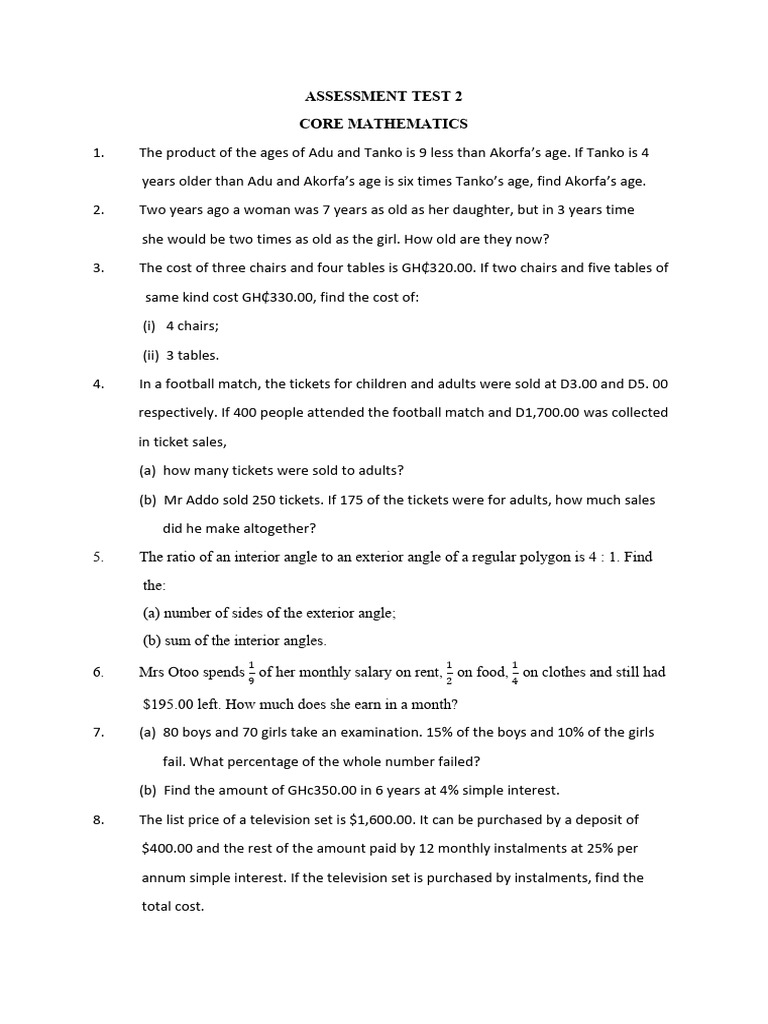 Core Maths Assessment Test 2 - 2025 | PDF | Interest | Median