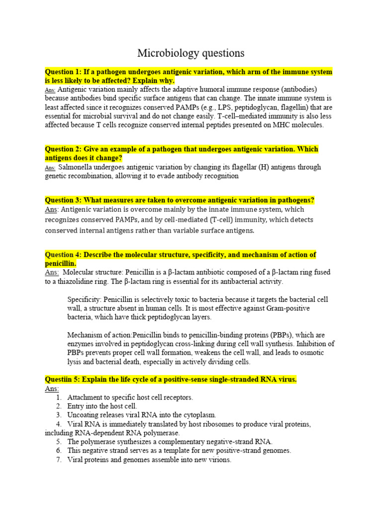 Microbiology Questions | PDF | Virus | Immune System