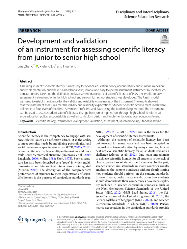 Development and Validation of An Instrument For Assessing Scientific ...