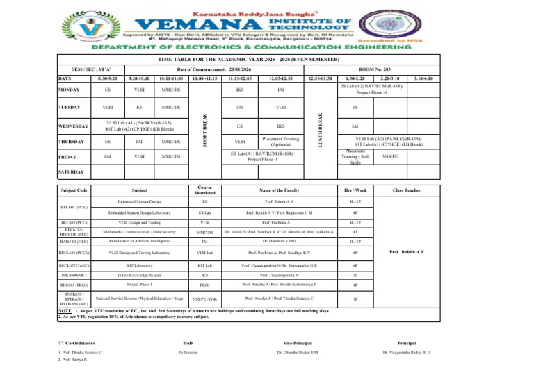 Tentative - Class Time Table - 6th Sem - A - 2025-26 EVEN Sem | PDF ...