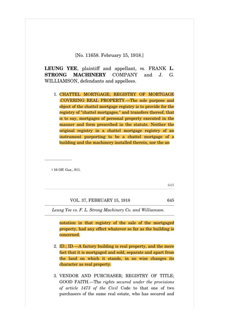 01 - Leung Yee vs. Strong Machinery | PDF | Mortgage Law | Faith