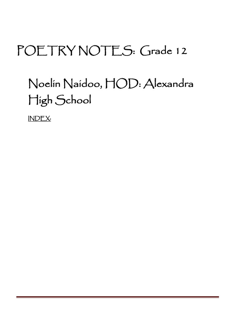 Notes on Grade 12 HL Poems 3 | PDF | Poetry | Metre (Poetry)