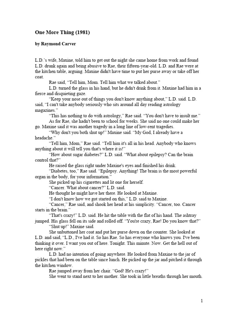 Reading Raymond Carver One More Thing | PDF