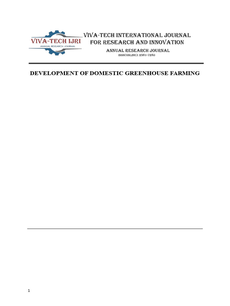 Development of Domestic Greenhouse Farming | PDF | Agriculture ...