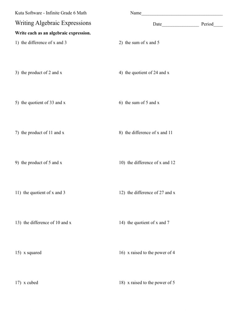 Writing Algebraic Expressions | PDF | Mathematics | Algebra