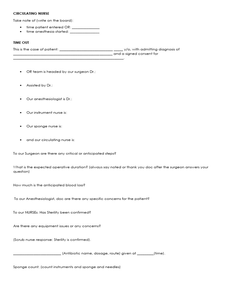 Circulating Nurse | PDF | Surgical Suture | Patient