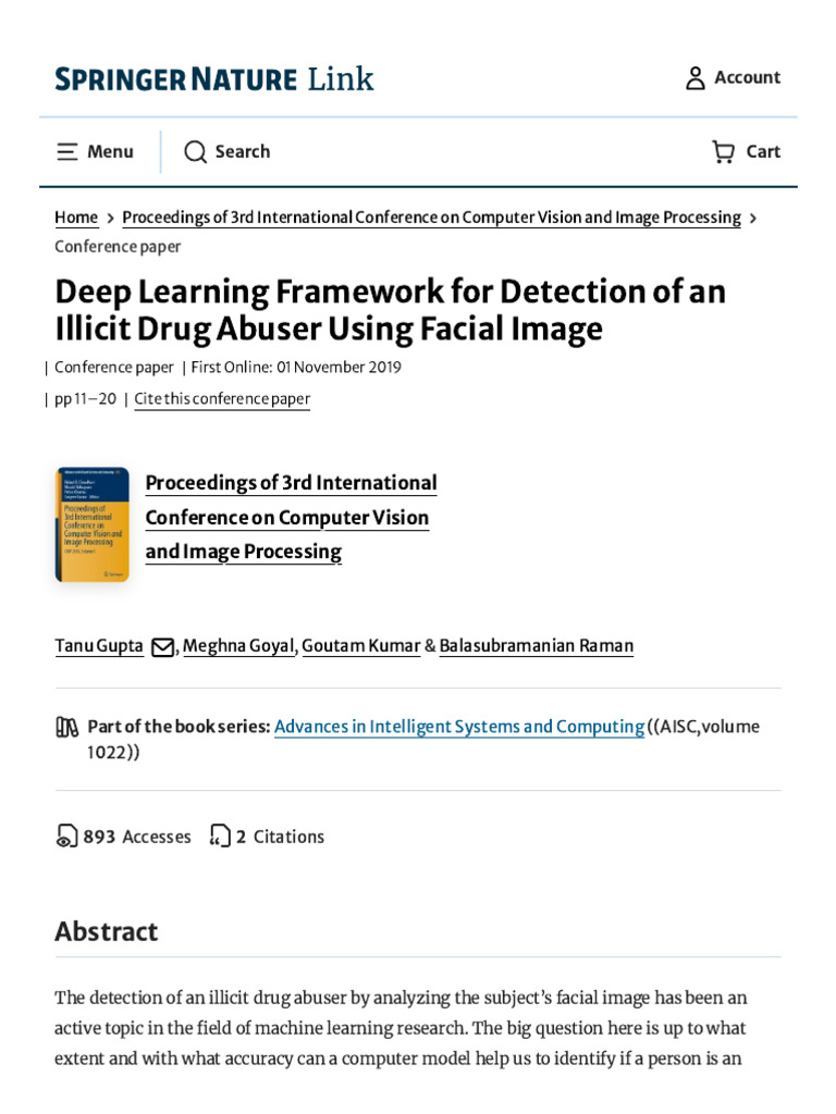 Deep Learning Framework for Detection of an Illicit Drug Abuser Using Facial Image | PDF ...