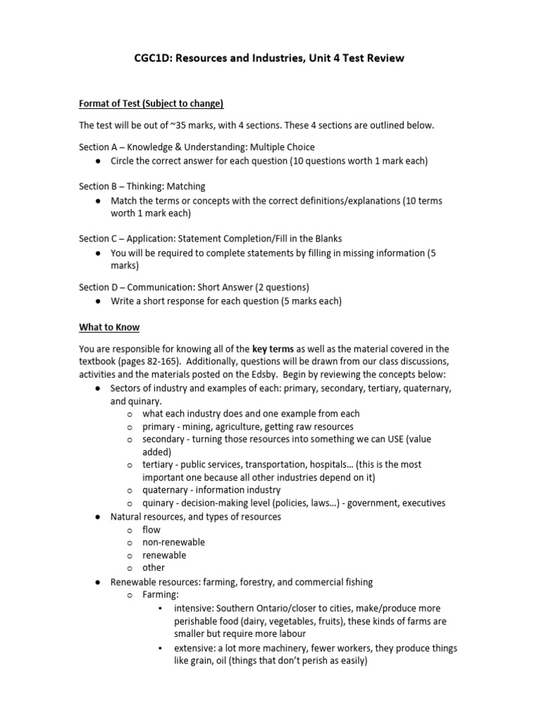 Unit 4 Test Review - Expanded | PDF | Mining | Agriculture
